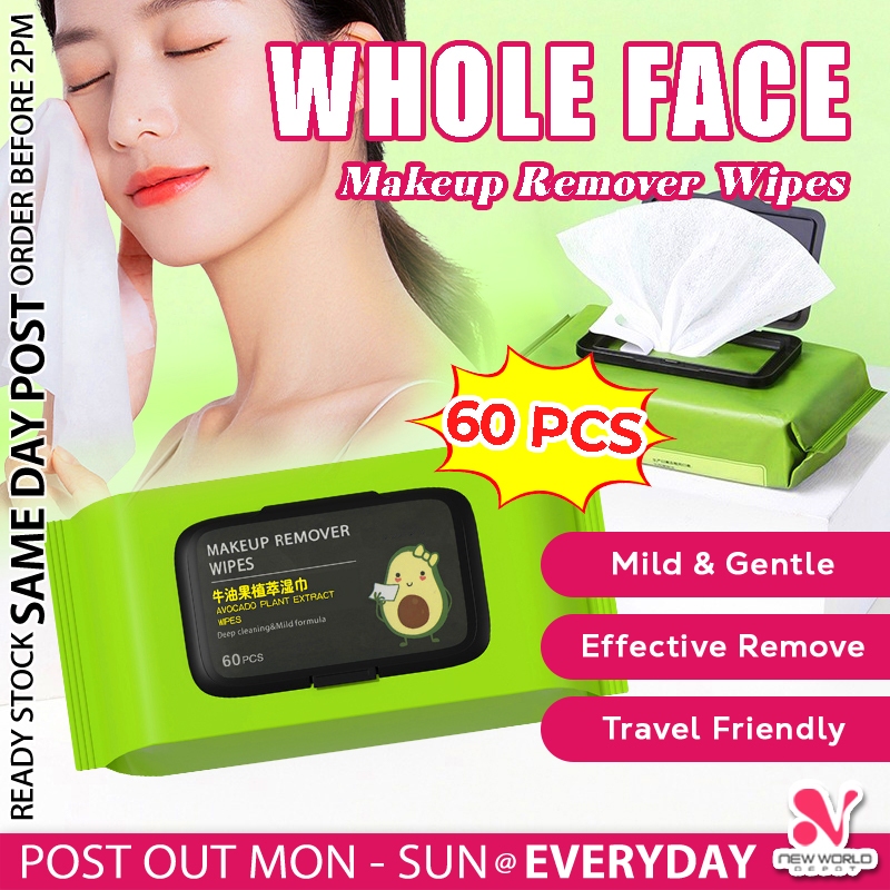 𝗗𝗘𝗘𝗣 𝗖𝗟𝗘𝗔𝗡𝗦𝗜𝗡𝗚 》60pcs Face Makeup Remover Cotton Wet Wipe Avocado Skin ...