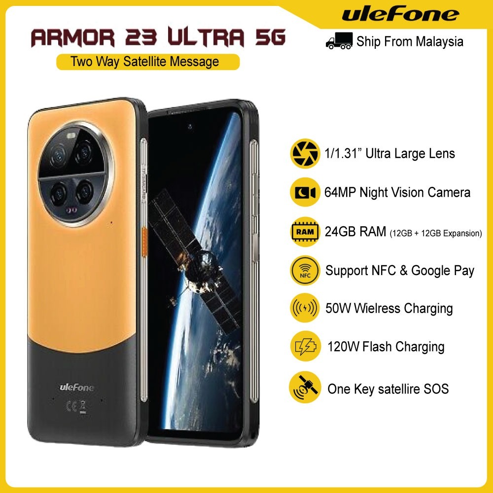 Ulefone Armor 23 Ultra 5G,Satellite ,120W +55W Wireless 512GB ROM 24GB RAM,64MP Night Camera, 6. ...
