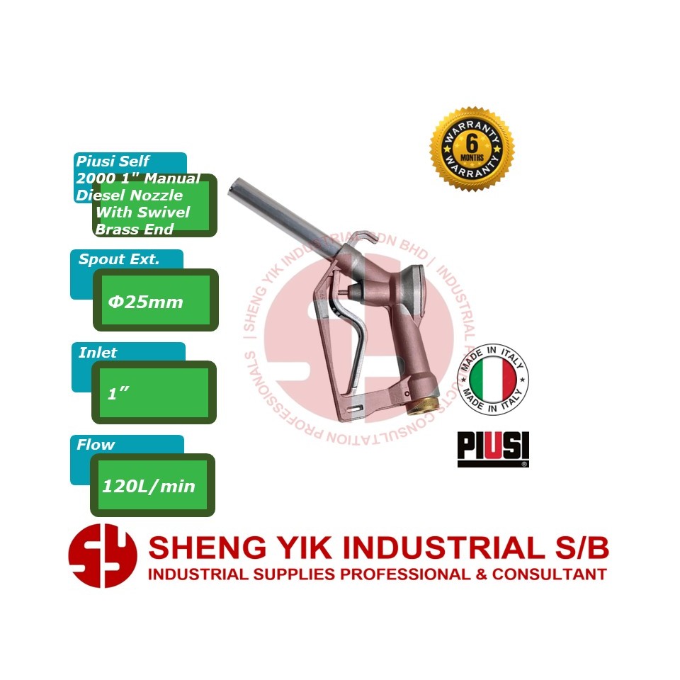 SYI Piusi Self 2000, 3000 1" Manual Diesel Nozzle With Swivel Brass End ...