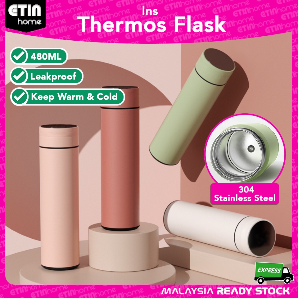 INS Thermal Flask 480ML 304 Stainless Steel Bottle Thermos Vacuum Flask Portable Tea Drink Cup ...