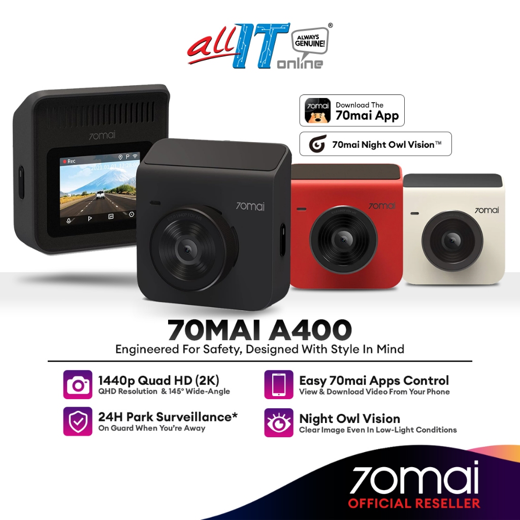 70mai A400 Car Recorder Dash cam QHD 1440p Support Dual Channel Recording & Parking Surveillance ...