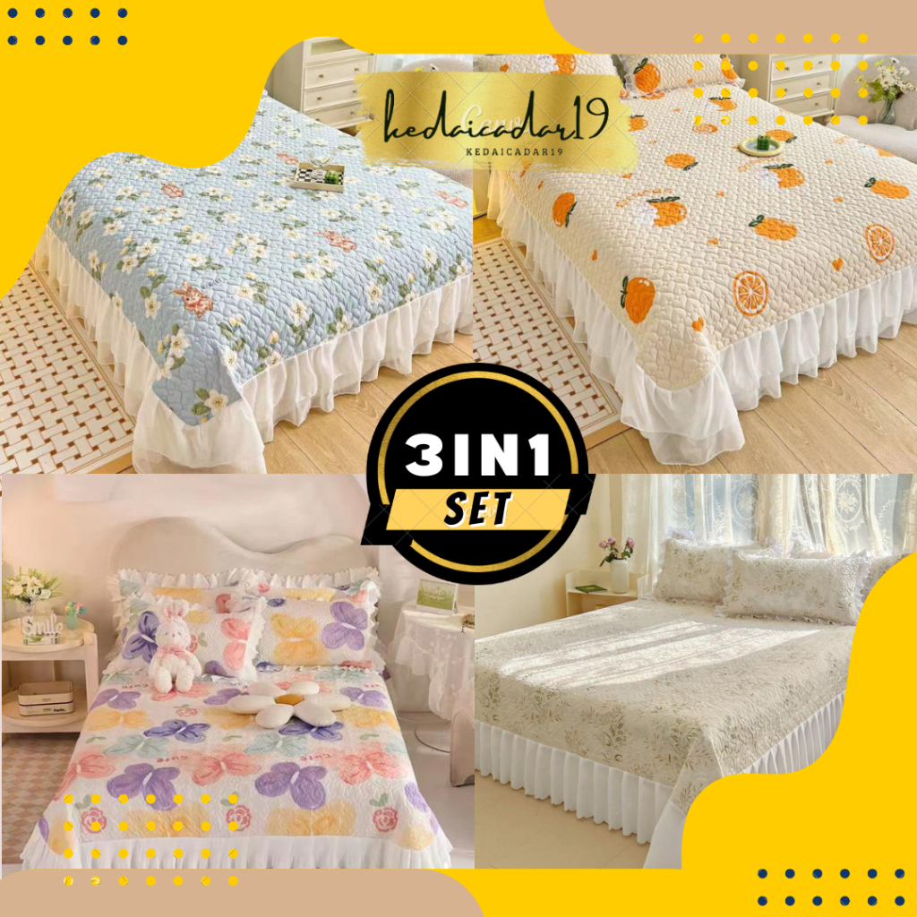 BEDSHEET PATCHWORK LACE 3IN1 queen size CADAR PATCHWORK RENDA HIGH QUALITY READY STOCK COTTON ...
