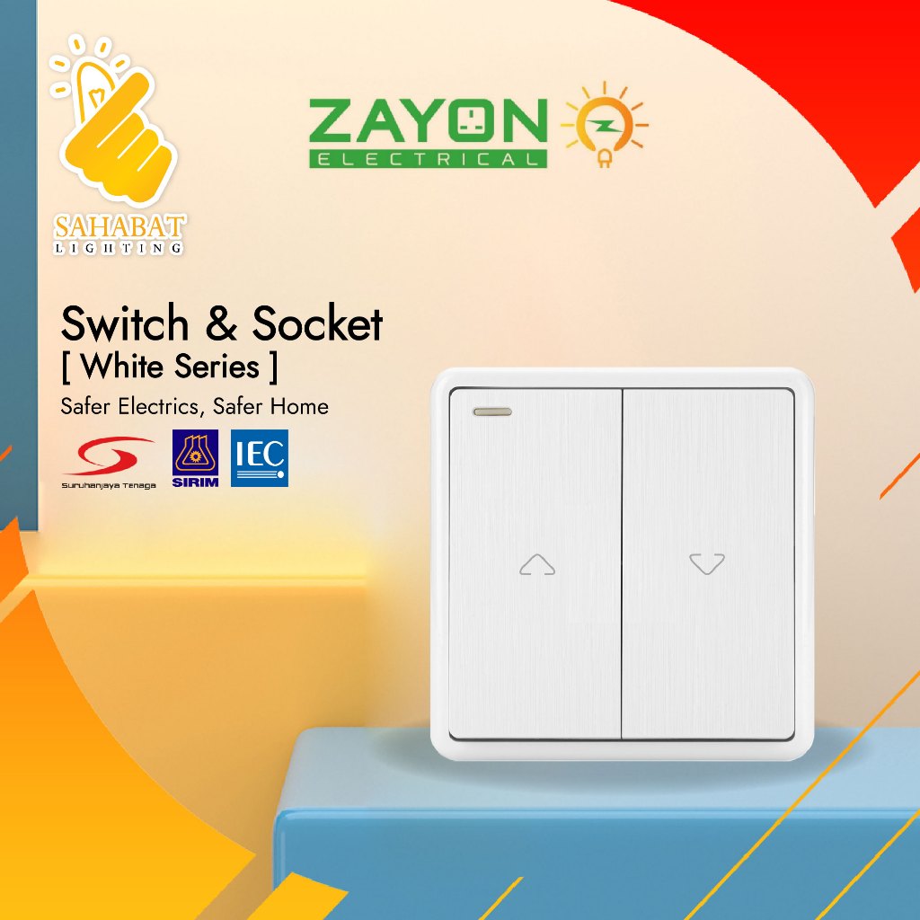 Zayon(T3) Modern [White Series] Wall Switch Door Bell Universal 13A 15A ...