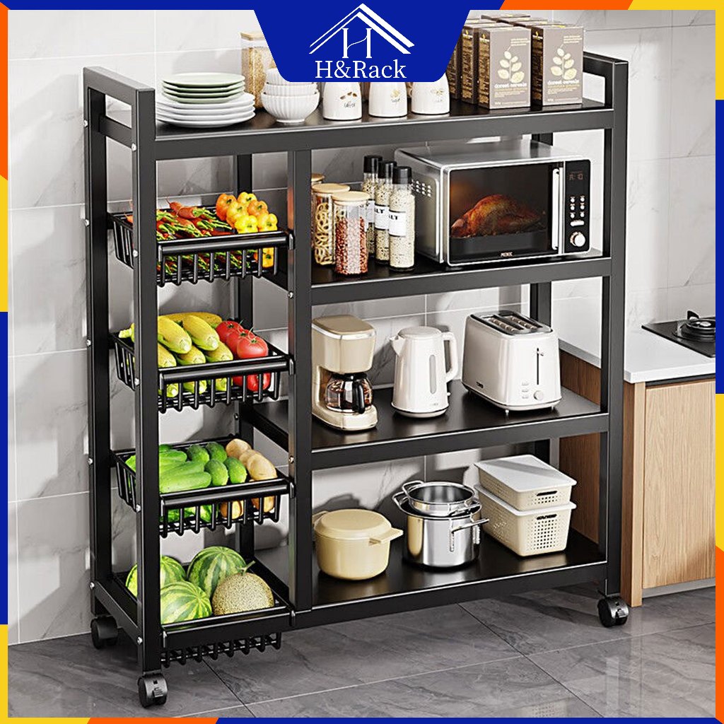 H&Rack 4 Tier Multipurpose Storage Rack Kitchen Vegetable Trolley Rack ...
