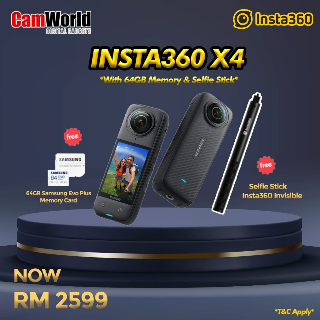 INSTA360 X4 with FOC EvoPlus 64GB Memory Card + Invincible Stick ...