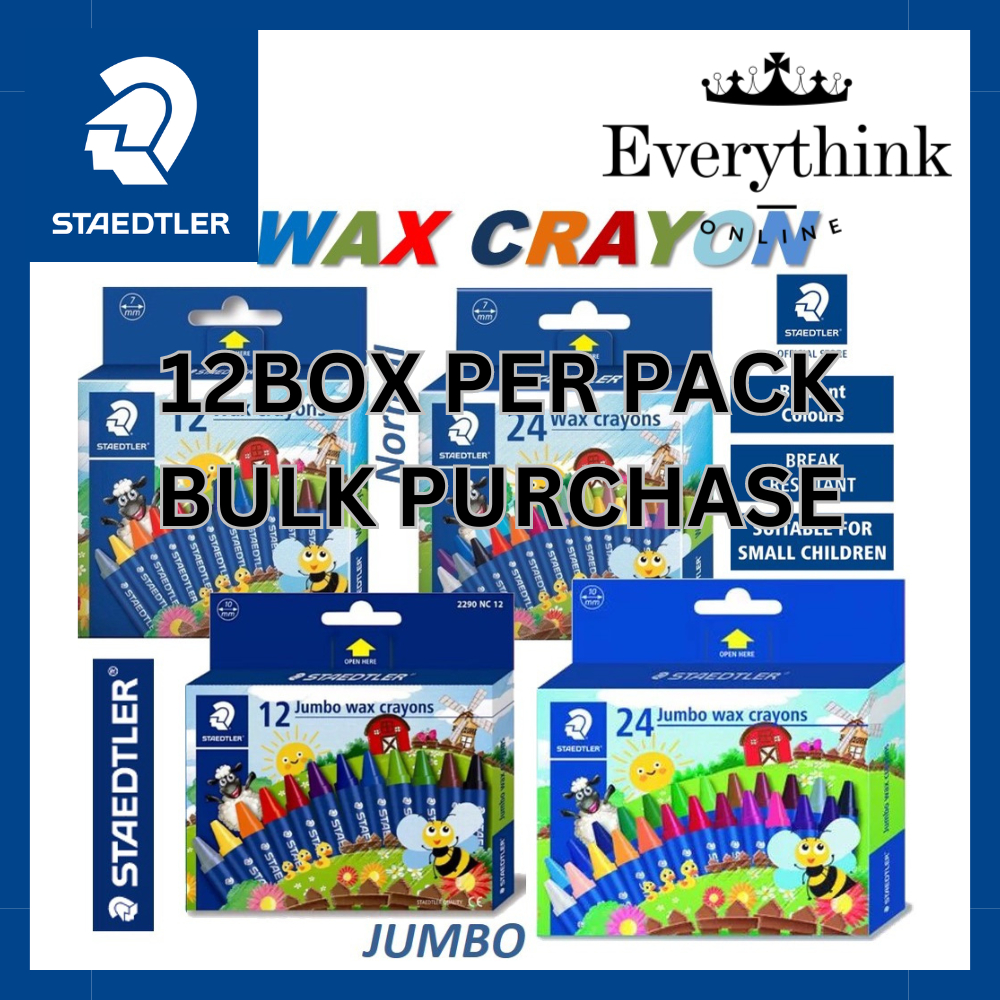 [12BOX/PACK] STAEDTLER NORIS CLUB 12 COLOURS 24 COLOURS 7MM 10MM JUMBO WAX CRAYON CARDBOARD BOX ...