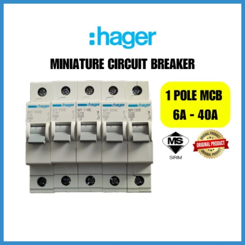 HAGER MY Series 1Pole MCB 4.5KA 6A/10A/16A/20A/32A/40A (my106 my110 my120 my132 my140) | Shopee ...