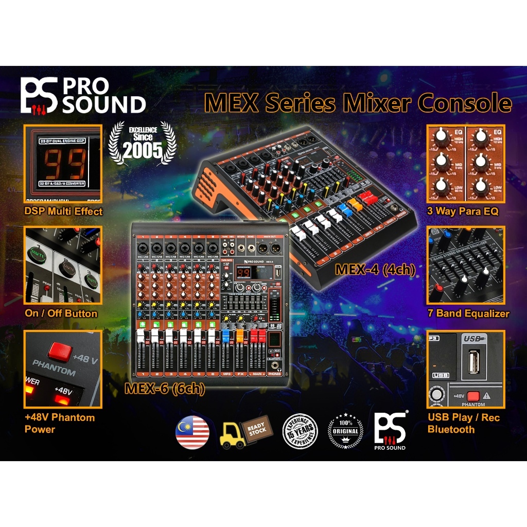 PS Pro Sound MEX-6 / MEX-4 Mixer Console 4ch / 6ch Karaoke Professional ...