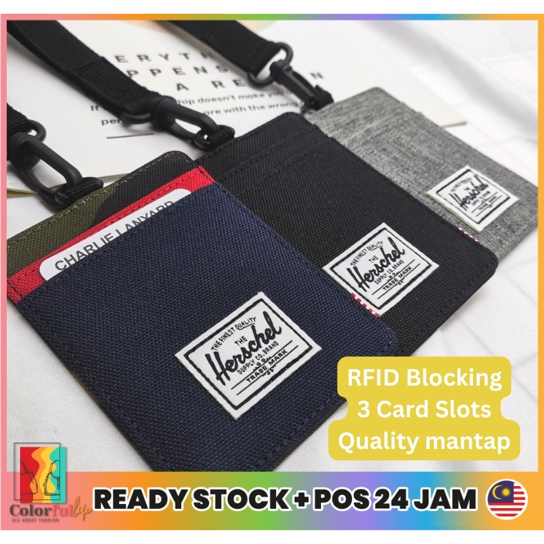 Herschel Charlie Lanyard RFID Canvas Wallet Tali Layard Student Neck ...