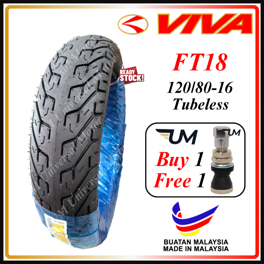 TAYAR VIVA TUBELESS TYRE FT18R 120/80-16 MODENAS V15 ( SCOOTER TIRE ...