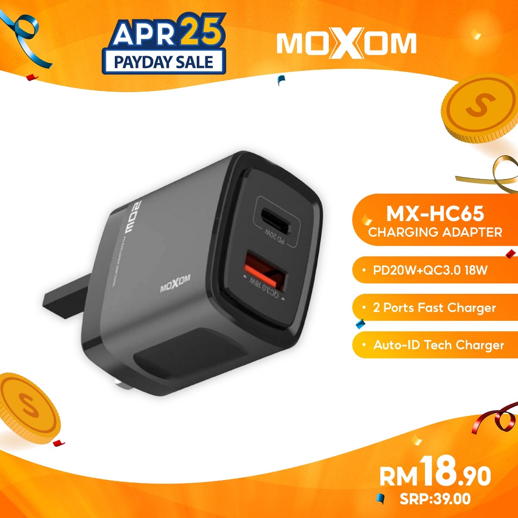 Moxom MX-HC65 PD Explorer 20W QC3.0 Fast Charging Adapter Home Charger ...