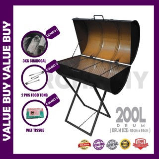 BBQ Grill Outdoor Drum Set Tong Drum 200L BBQ Set Complete With Grill ...