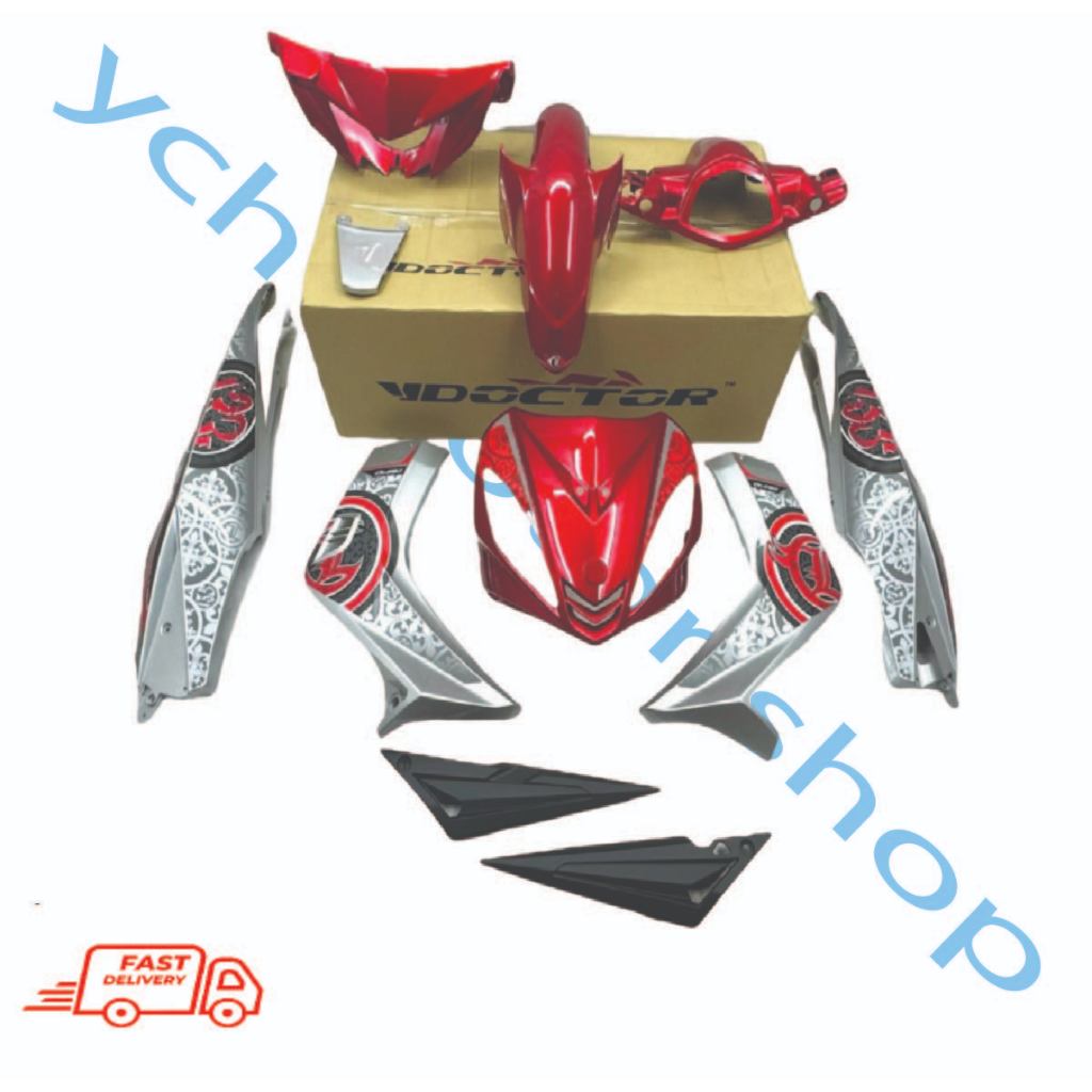 YAMAHA LC135 LC 135 135LC 135 LC V1 BATIK MERAH PERAK BODY COVER SET STICKER STRIPE SIAP TAMPAL ...