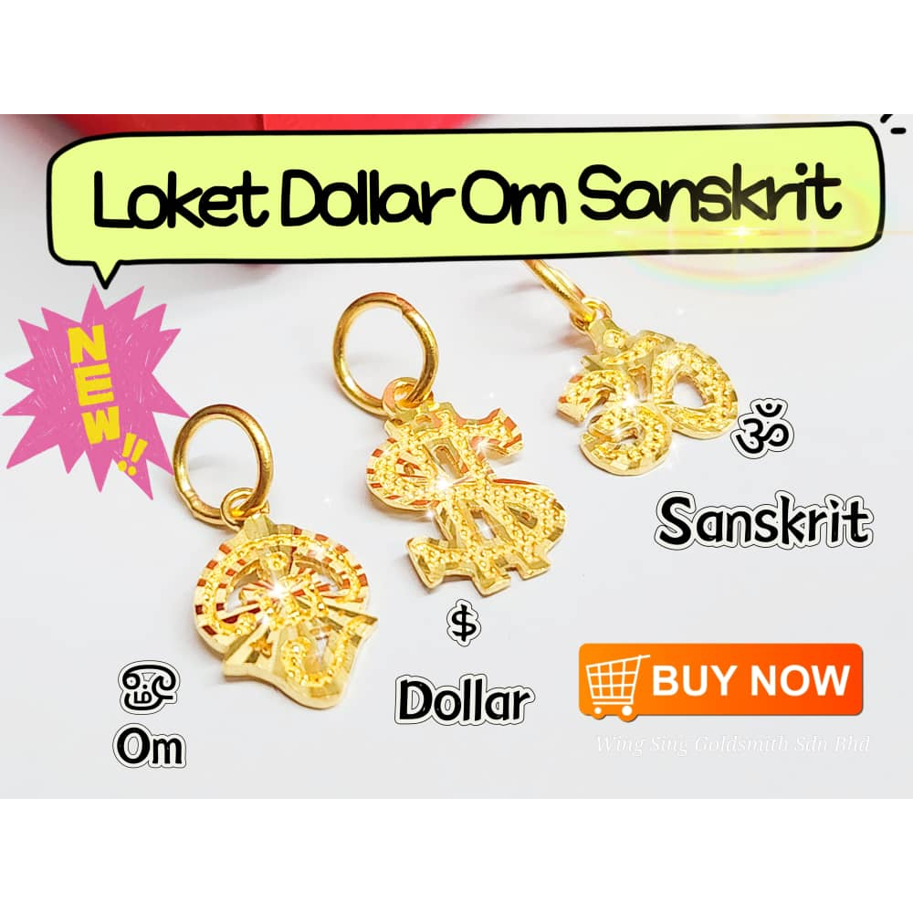 Wing Sing 916 Gold Budget Dollar Om Sanskrit Abacus Pendants Loket ...