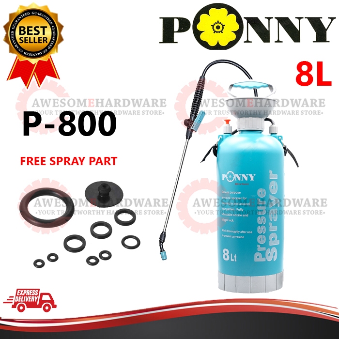 (FREE O RING) PONNY P-800 8L GARDEN PRESSURE SPRAYER PUMP FOR CHEMICAL ...