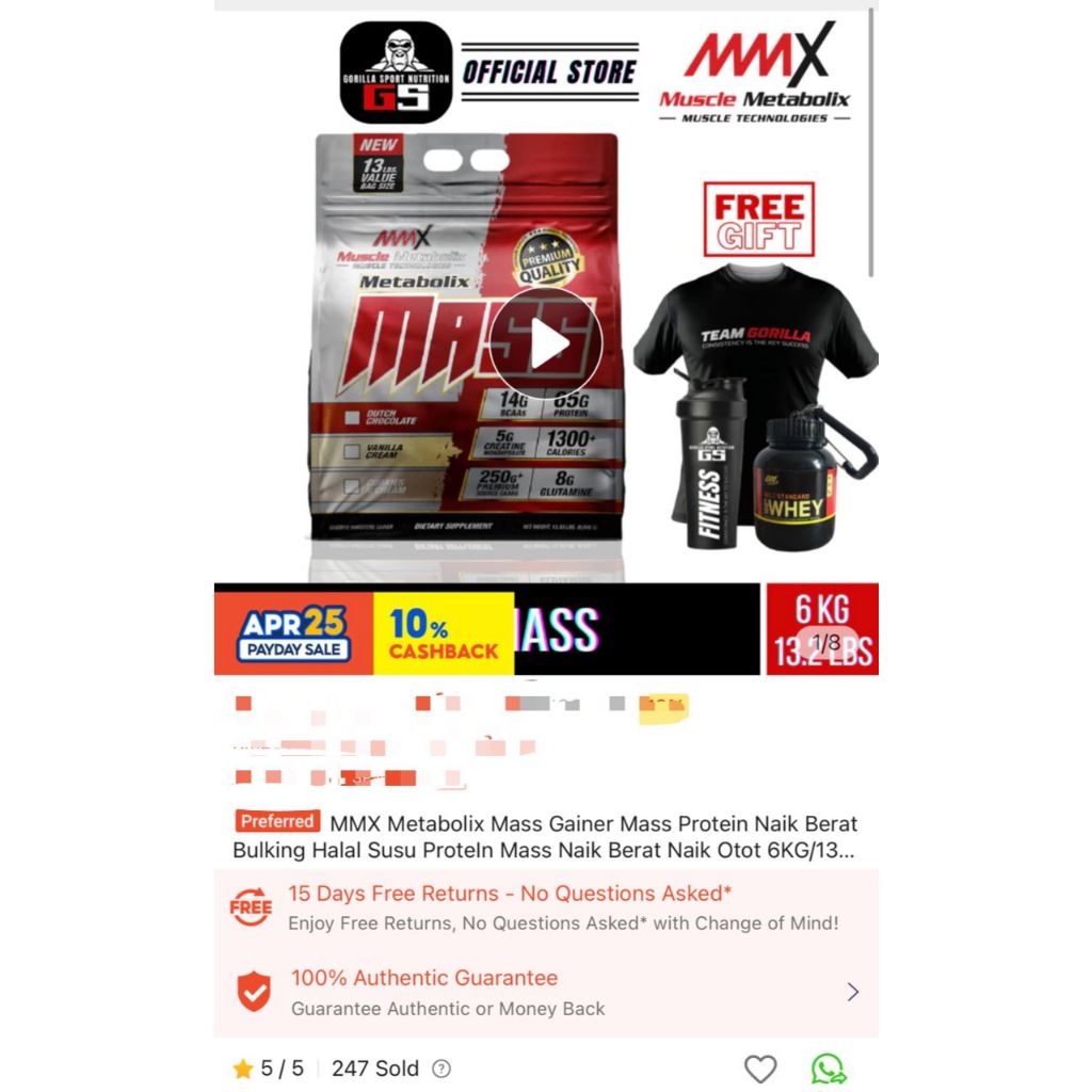 MMX Metabolix Mass Gainer Mass Protein Naik Berat Bulking Halal Susu ...