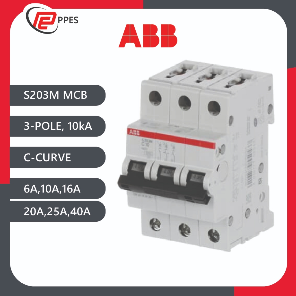 ABB 10kA MCB S203M 6A, 10A, 16A, 20A, 25A, 32A, 40A | 3 POLE (3P) | C-CURVE | Shopee Malaysia