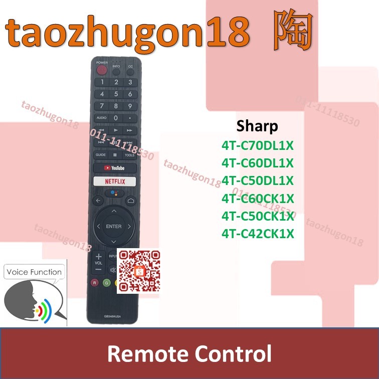 Sharp TV Remote Control [30] Smart Android LED 4T-C70DL1X 4T-C60DL1X 4T ...