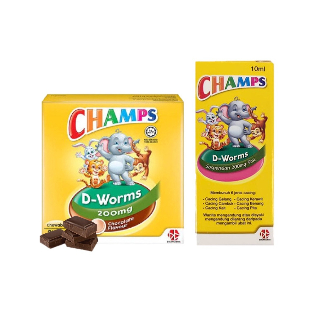 CHAMPS D-WORMS UBAT CACING (200MG X 2'S | 10ML SUSPENSION) | Shopee ...