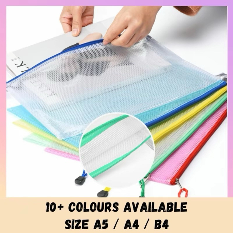 Mesh Bag A4 Zipper Bag File Organiser Waterproof Transparent Bag School ...