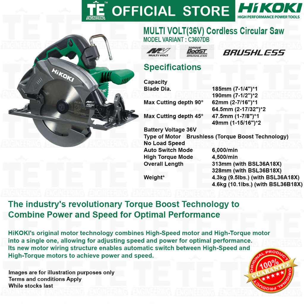 HiKOKI MULTI VOLT(36V) Cordless Circular Saw (MODEL VARIANT : C3607DB ...