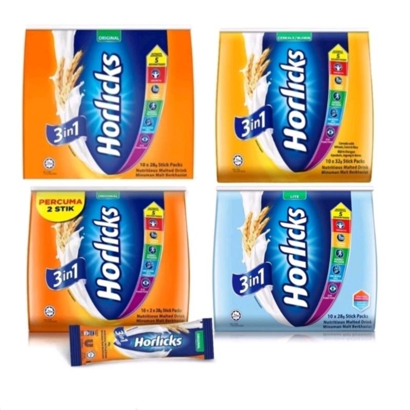 HORLICKS 3 in 1 3in1 Sachet Pack Powdered Malt Drink ( 10 x 28g / 32g ...