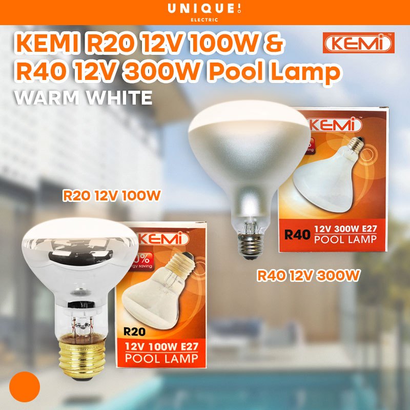 SWIMMING POOL BULB KEMI R20 12V 100W & R40 12V 300W E27 POOL LAMP ...