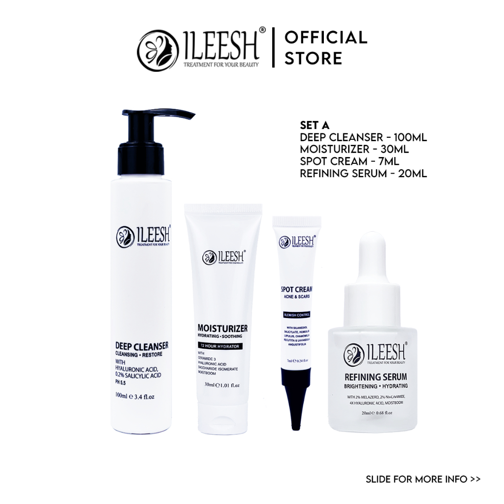 ILEESH Combo Set Skincare Variation (Cleanser, Serum, Moisturizer, Spot ...