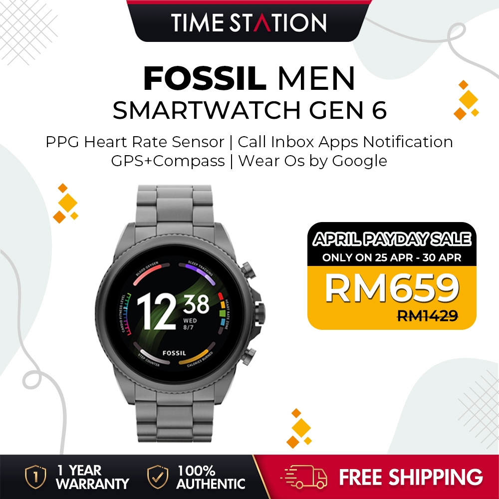 Fossil Gen 6 Smoke Stainless Steel Men's Smart Watch FTW4059 GPS Heart ...