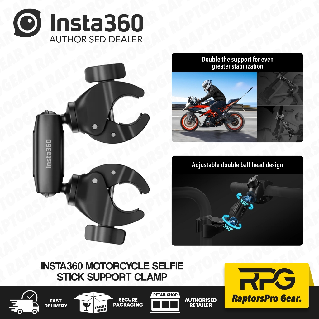 Insta360 Motorcycle Selfie Stick Support Clamp / Heavy Duty Double ...