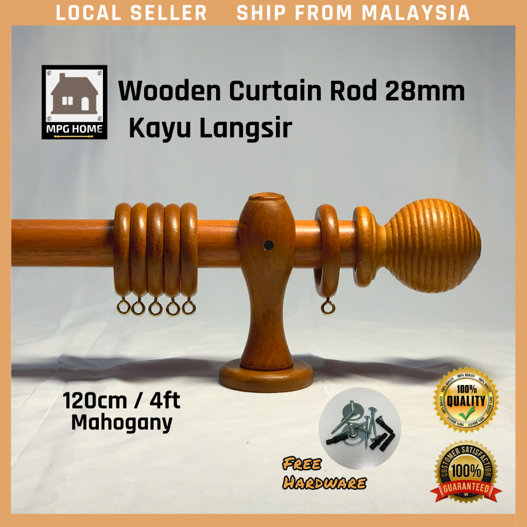 MPG Wooden Curtain Rod Set | Kayu Langsir 4ft Batang Langsir Diameter ...