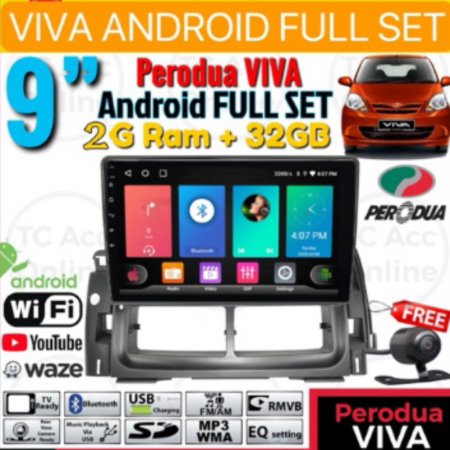 1 Set（Android Player Viva）BLACK CASING Perodua Viva Plug and Play 9 ...