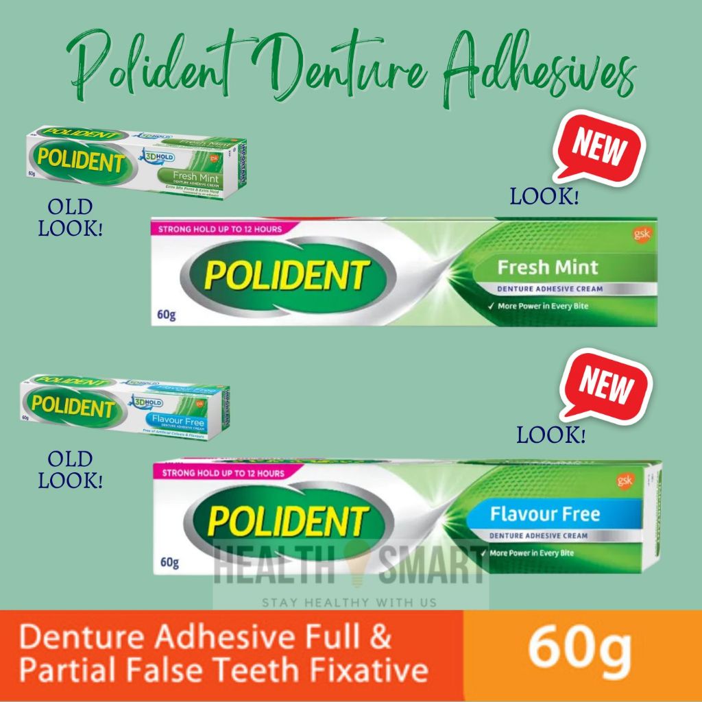 Polident Adhesive Cream & Cleanser 60g / Denture Adhesive 12 Hour ...