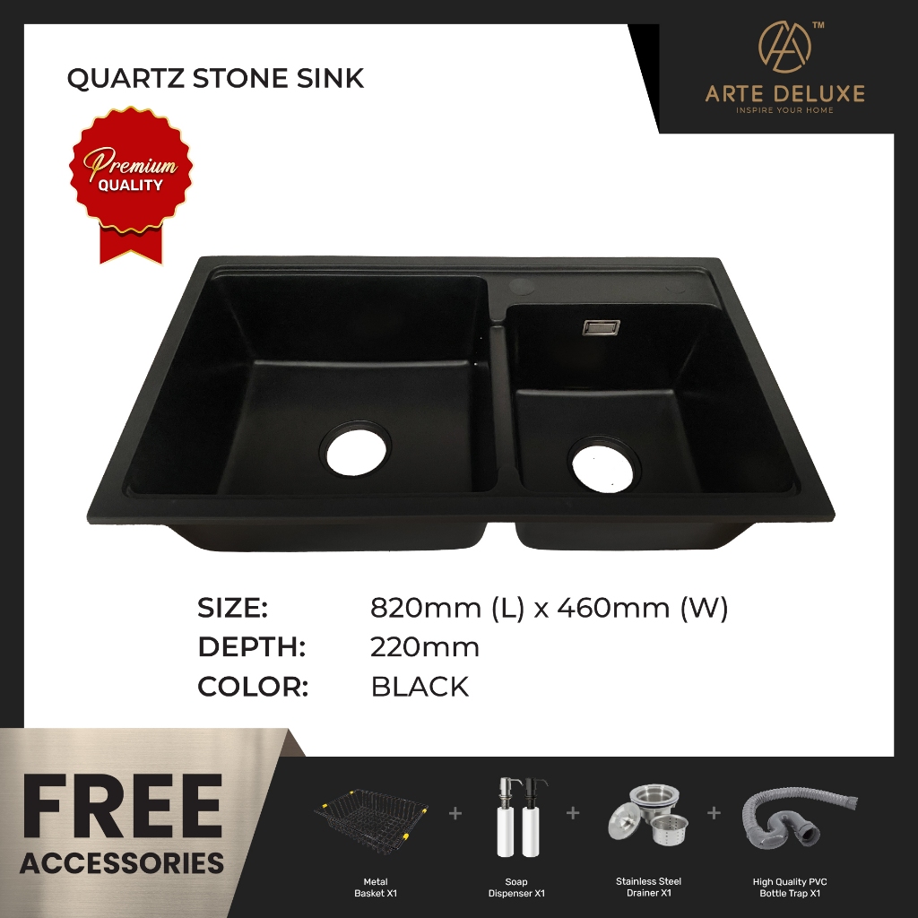 Black Quartz Stone Stepped Sink 750x450mm Topmount / Undermount Sink ...