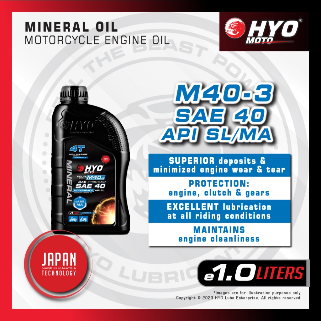 [HYO MOTO] M40-3 Mineral Oil SAE 40 - 4T Motorcycle Engine Oil (1 Litre ...