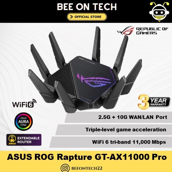 ASUS ROG Rapture GT-AX11000 Pro Tri-Band WiFi 6 Extendable Gaming ...