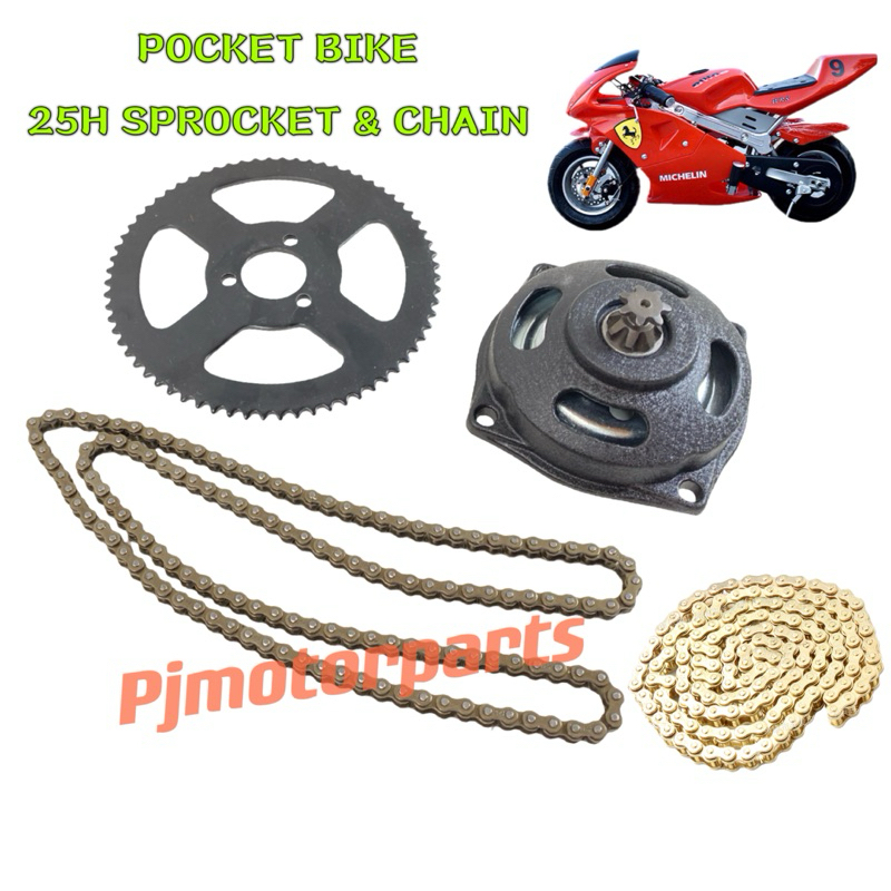 MINI BIKE SPROCKET CHAIN GOLD BLACK 25H 43CC 47CC 49CC POCKET BIKE ...