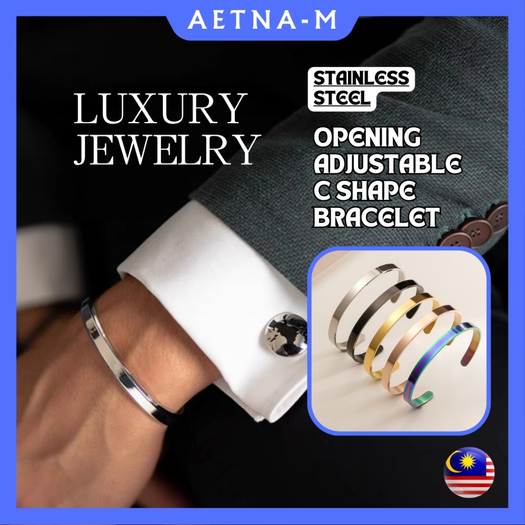 4/6/8MM Opening Adjustable C Shape Stainless Steel Bracelet Men Women ...