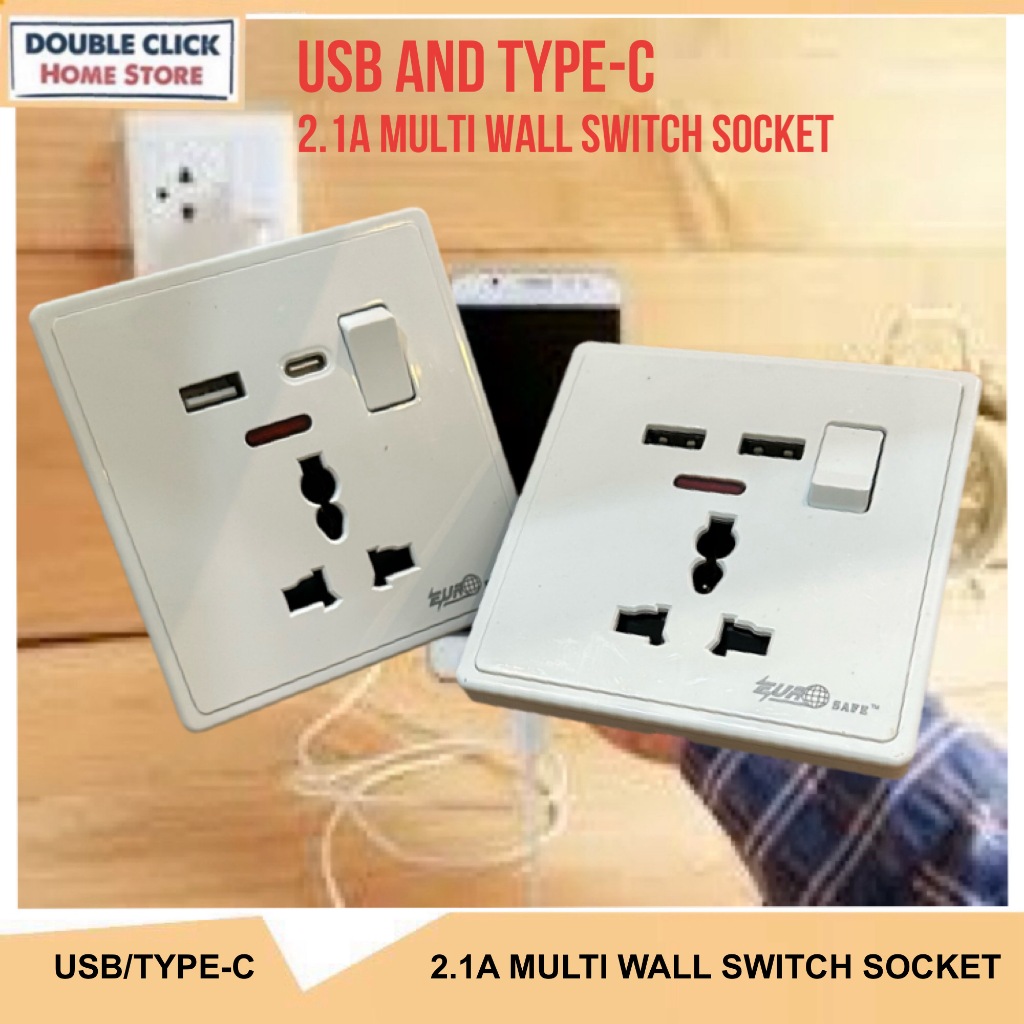 13A USB Type-C Universal Wall Switch Socket Multi Wall Switch Socket ...