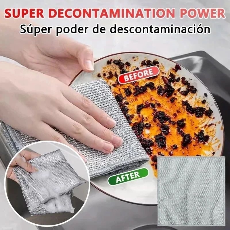 Silver Wire Magic Cleaning Cloth Kitchen Dishwashing Towel Metal Steel ...