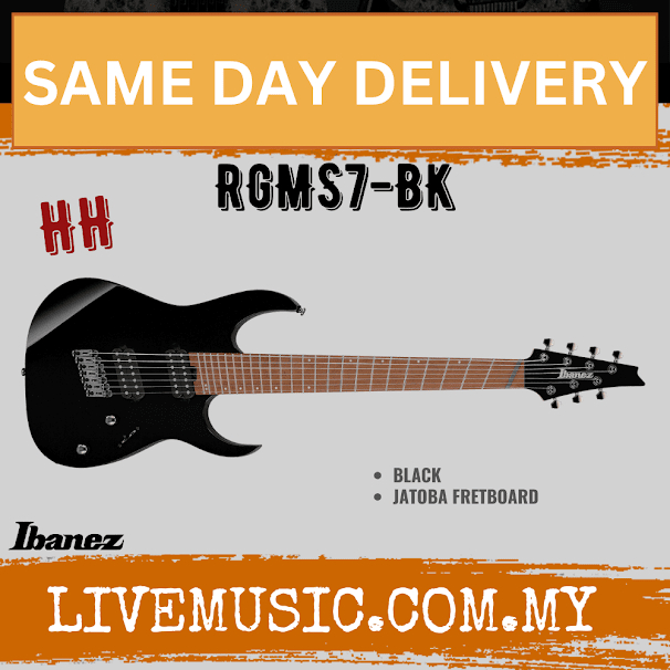 Ibanez RGMS7-BK 7-string Multi-scale Solidbody Electric Guitar - Black ...