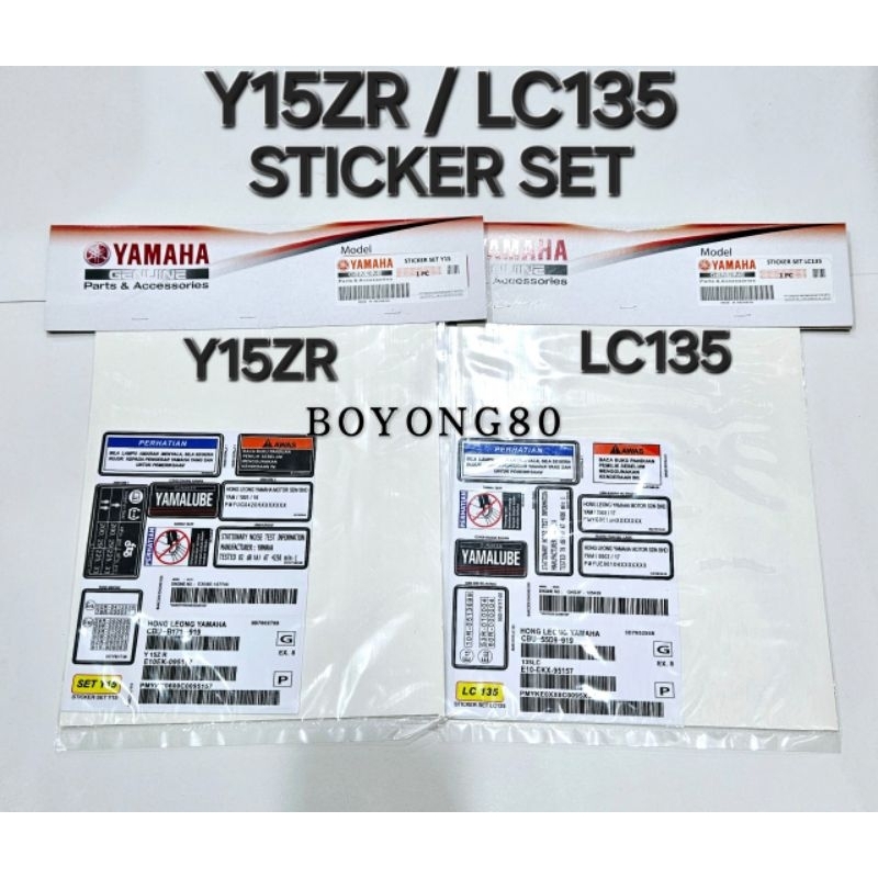YAMAHA Y15ZR LC135 STICKER SET BARCODE / AWAS / YAMAHA LUBE / PERHATIAN ...