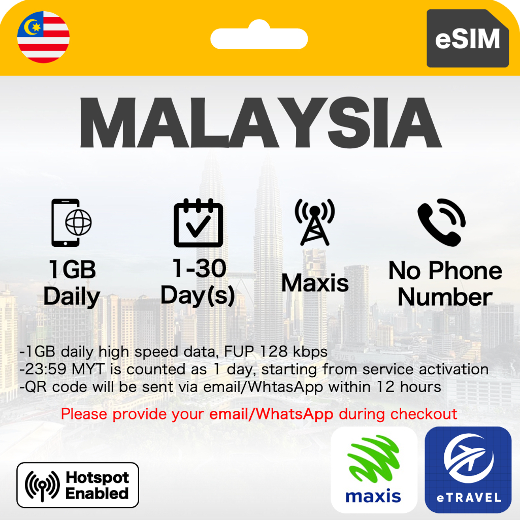 eSIM Malaysia Maxis Unlimited Data 马来西亚流量eSIM | eTravel Kuala Lumpur ...