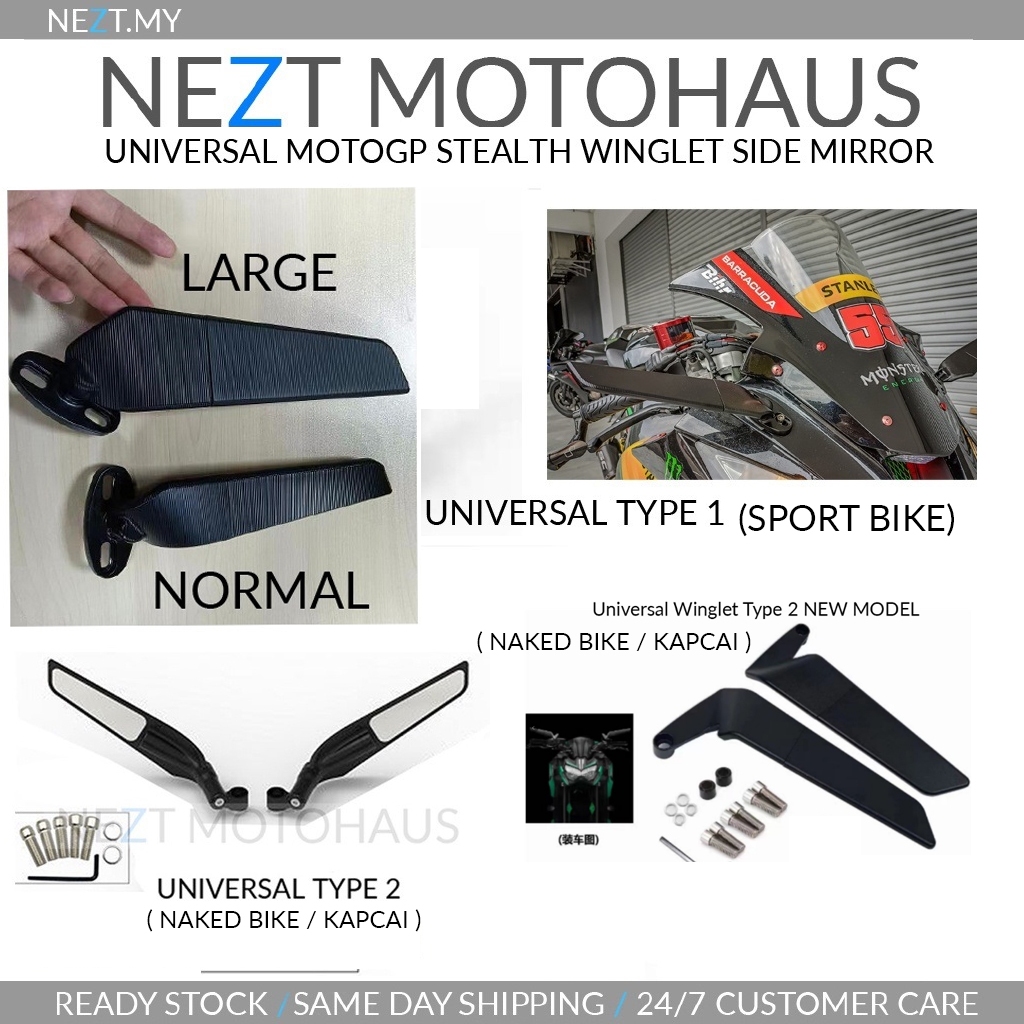 UNIVERSAL MOTOGP STEALTH CNC WINGLET SIDE MIRROR SUPERBIKE R15 R25 ...