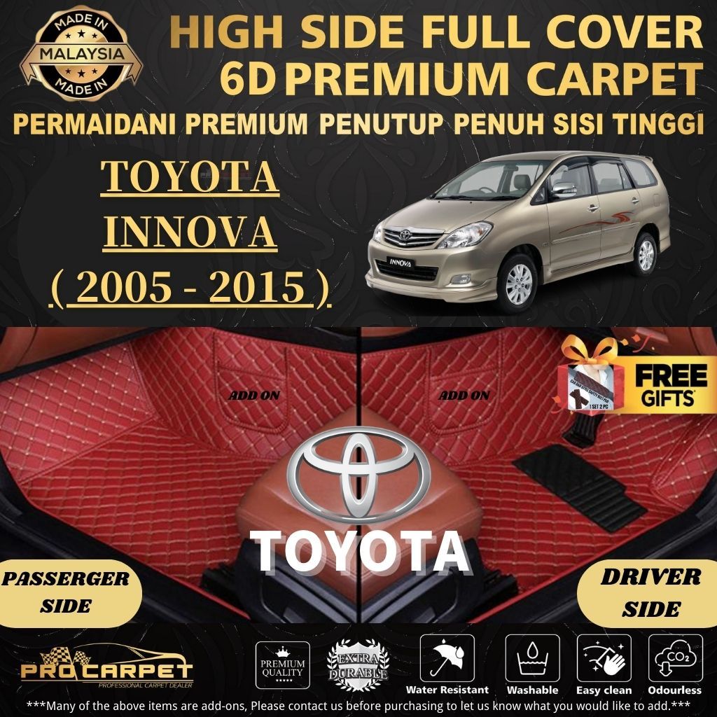 TOYOTA INNOVA ( 2005 - 2015 ) 6D CAR FLOOR MAT CARMAT 6D PREMIUM LUXURY ...