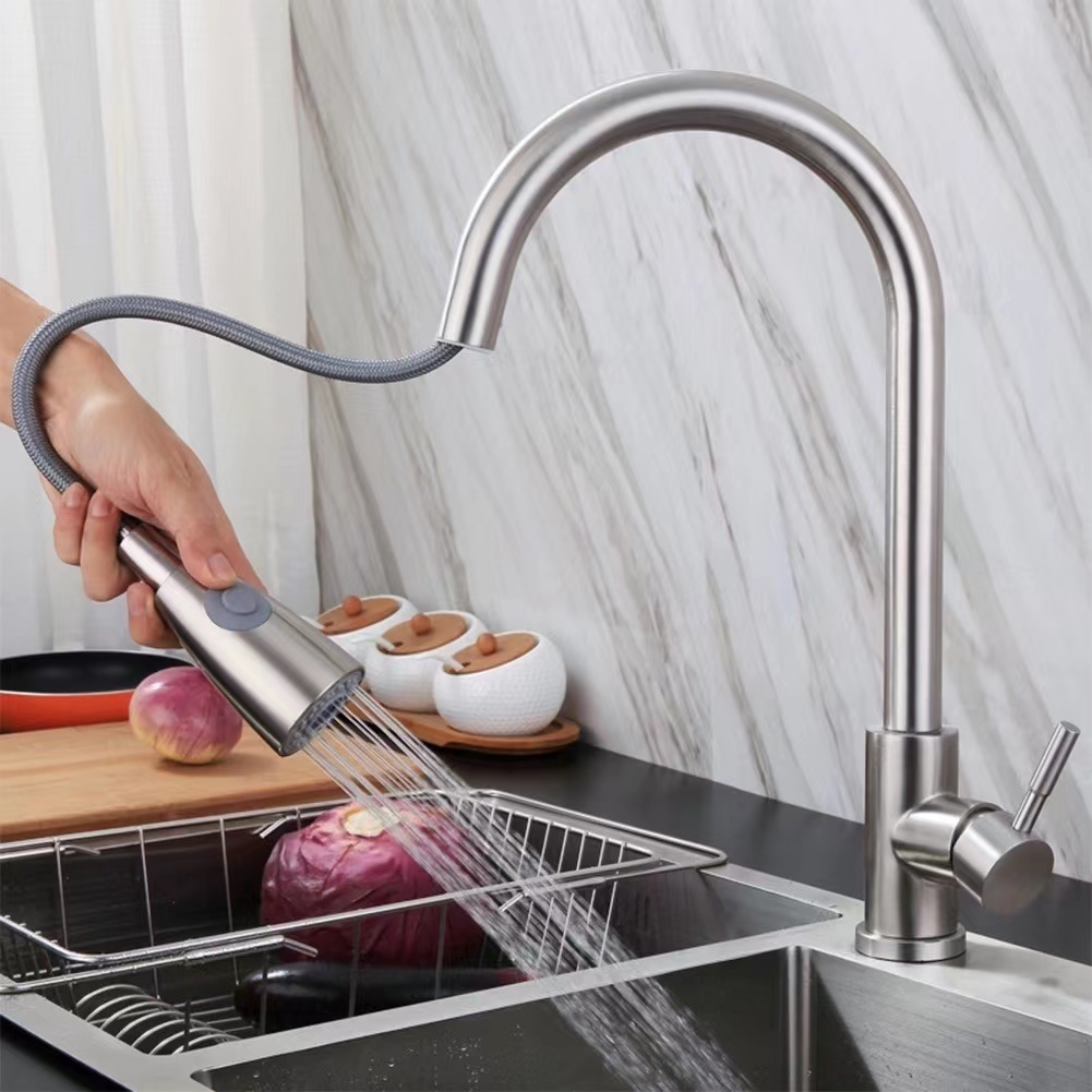 SUS304 Faucet Kitchen Basin Tap Stainless Steel Mixing Tap 360°Swivel ...