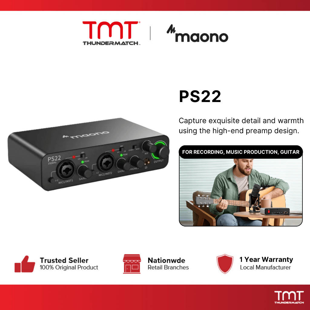 Maono PS22 Audio Interface for Home Recording, Music Production, Guitar ...