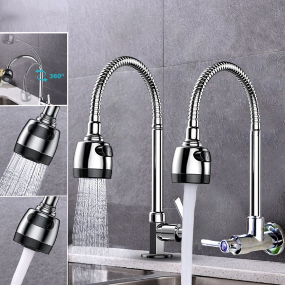 Kitchen Faucet Double Flexible Sink Tap Wall Mounted Basin Water Tap ...
