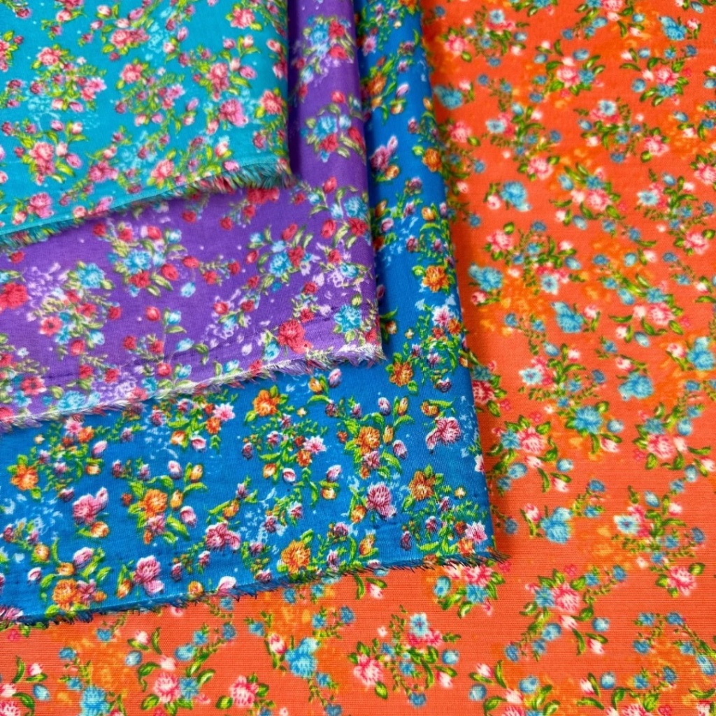 [Ready Stock]Tetron Cotton Fabric 48 inches wide with floral/Kain ...