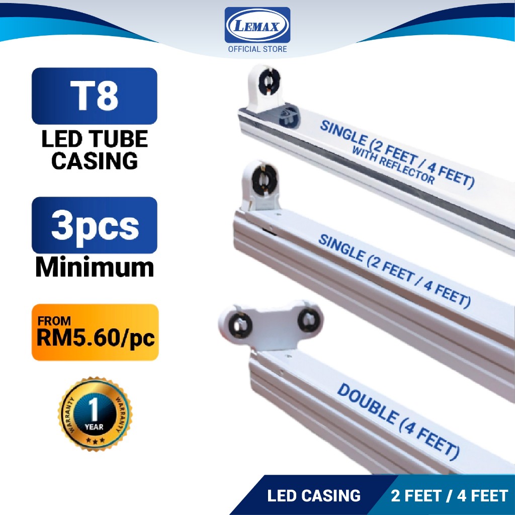 LEMAX T8 LED TUBE Casing (2FT/4FT) Lampu Kalimantang Bulb Siling 2, 4 Kaki | Shopee Malaysia